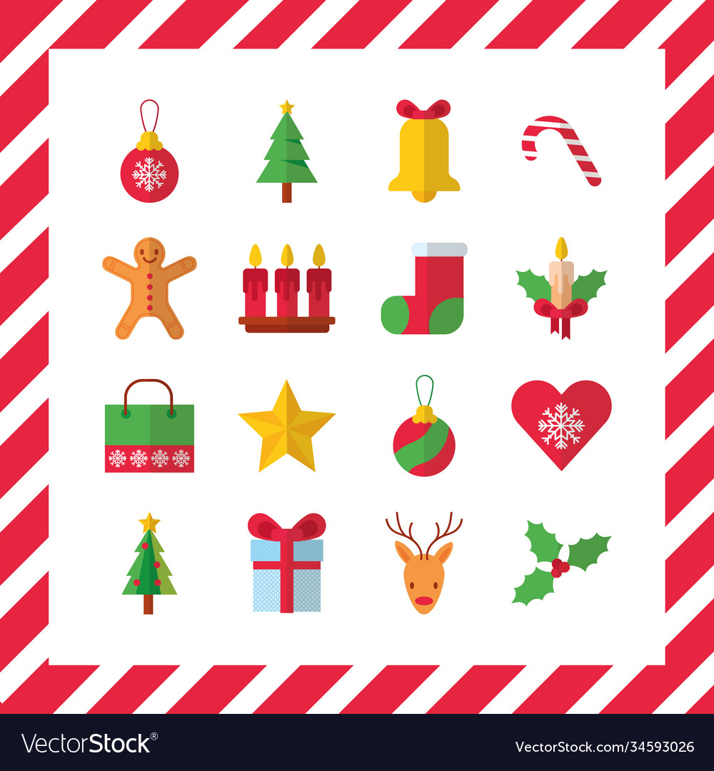 Bundle sixteen merry christmas flat style icons Vector Image
