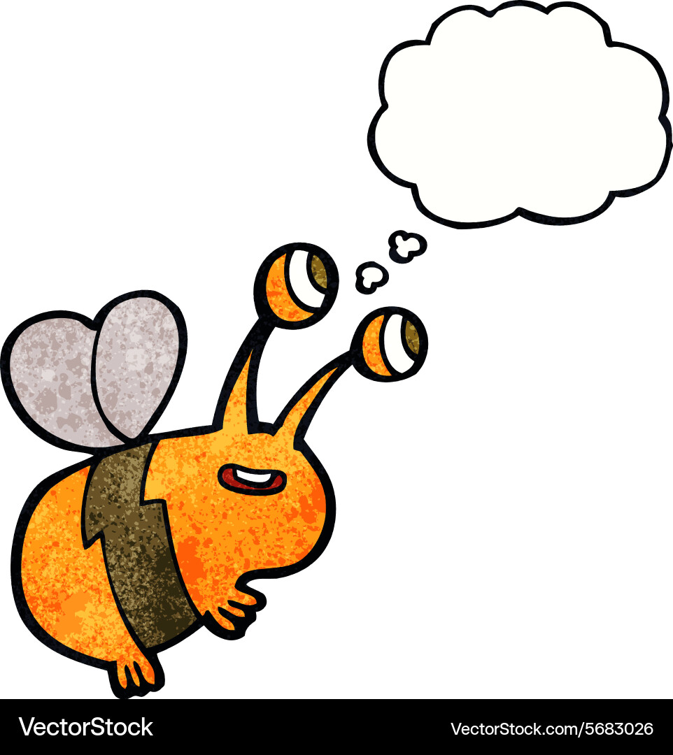 Cartoon happy bee with thought bubble Royalty Free Vector