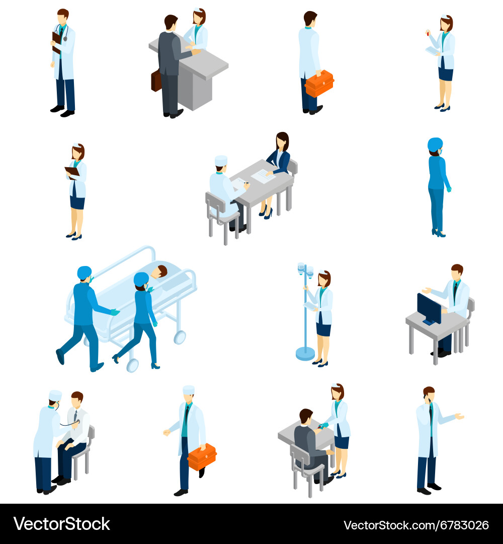 Doctor isometric set Royalty Free Vector Image