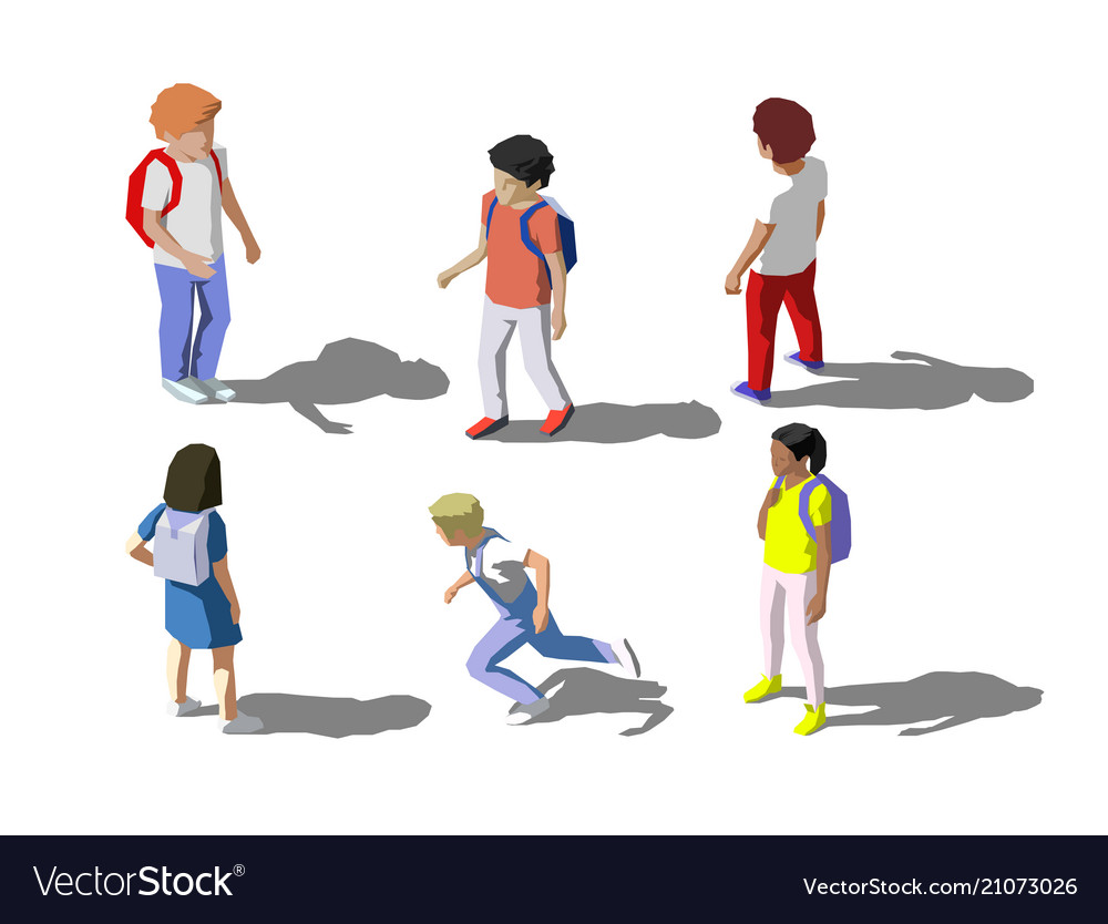 Isometric children school students set Royalty Free Vector