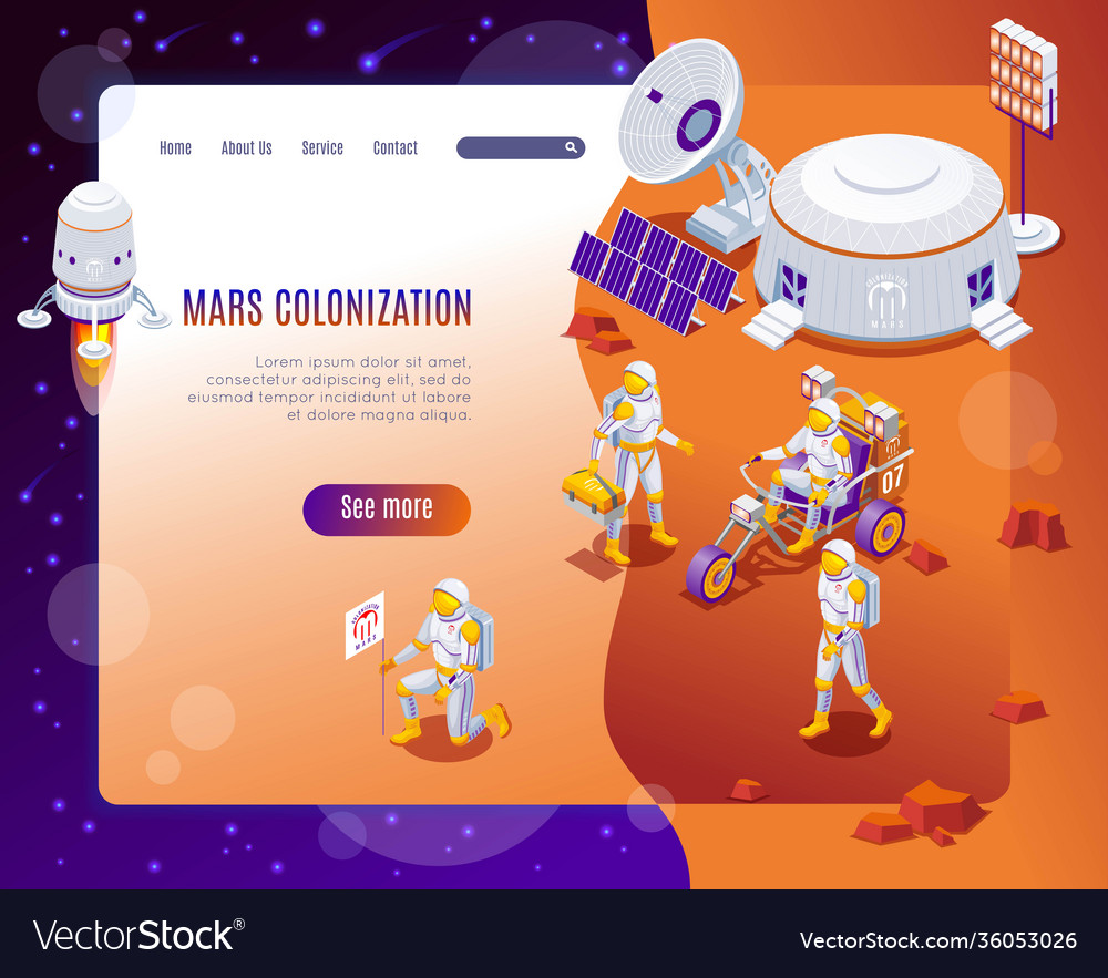 Mars colonization landing page isometric icons Vector Image