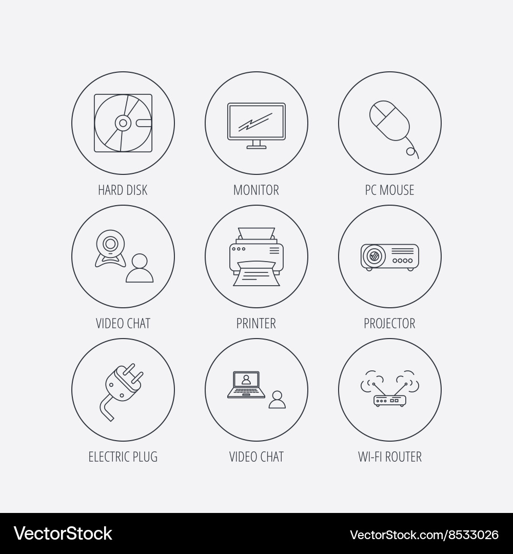 Monitor printer and wi-fi router icons Royalty Free Vector