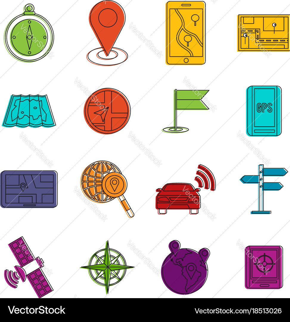 Navigation icons doodle set Royalty Free Vector Image