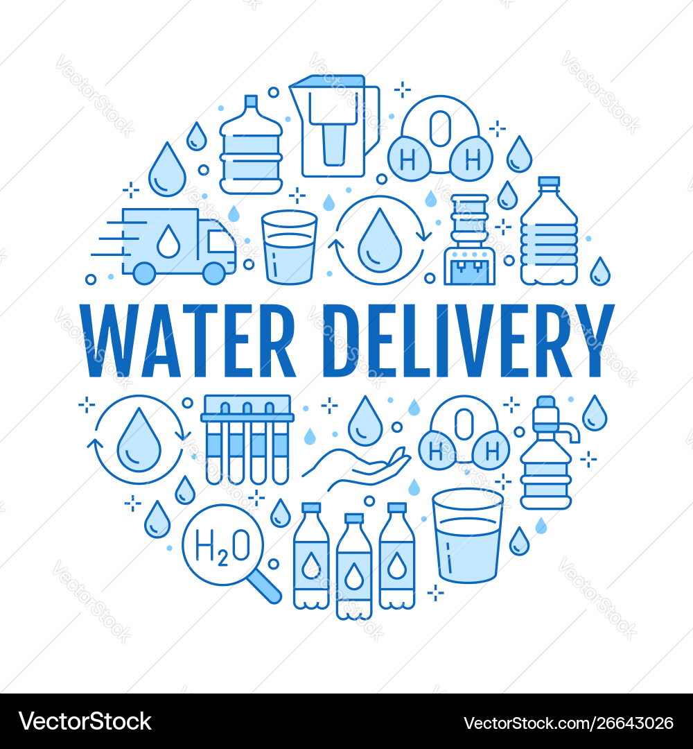 Pure water circle banner with flat line Royalty Free Vector