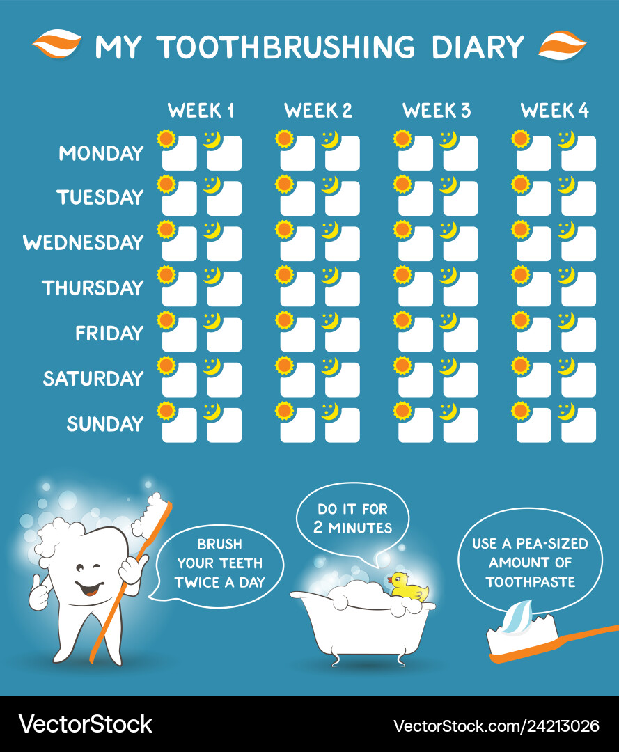Toothbrushing diary for kids week starts monday Vector Image