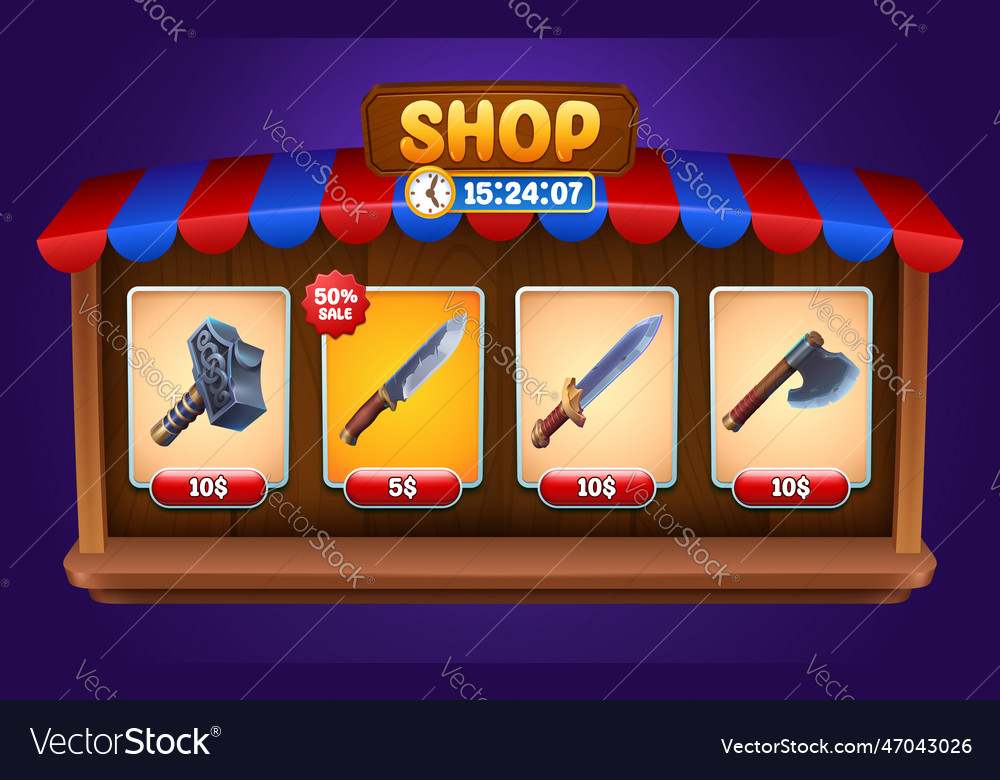 Ui Game Store Frame With Weapon Icon And Button Vector Image