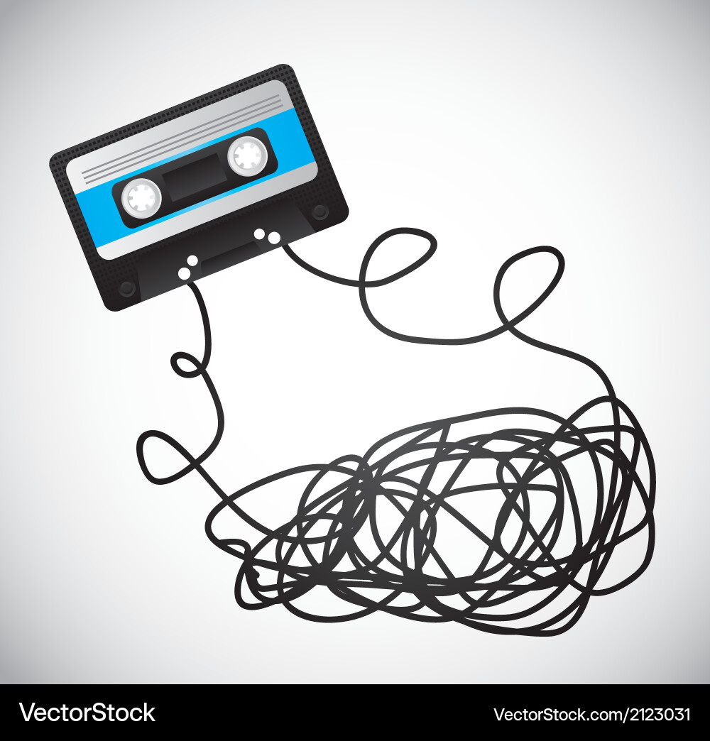 Black cassette with tape over gray background Vector Image
