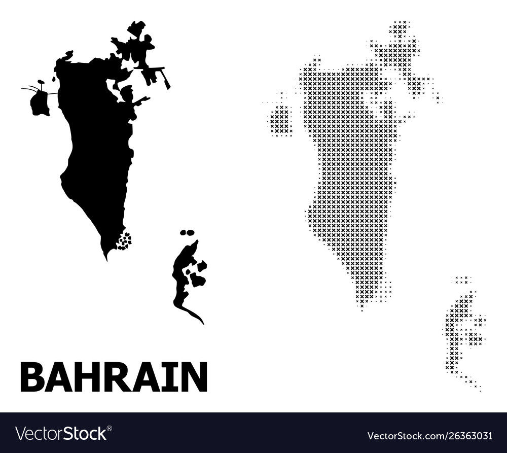 Halftone pattern and solid map bahrain Royalty Free Vector