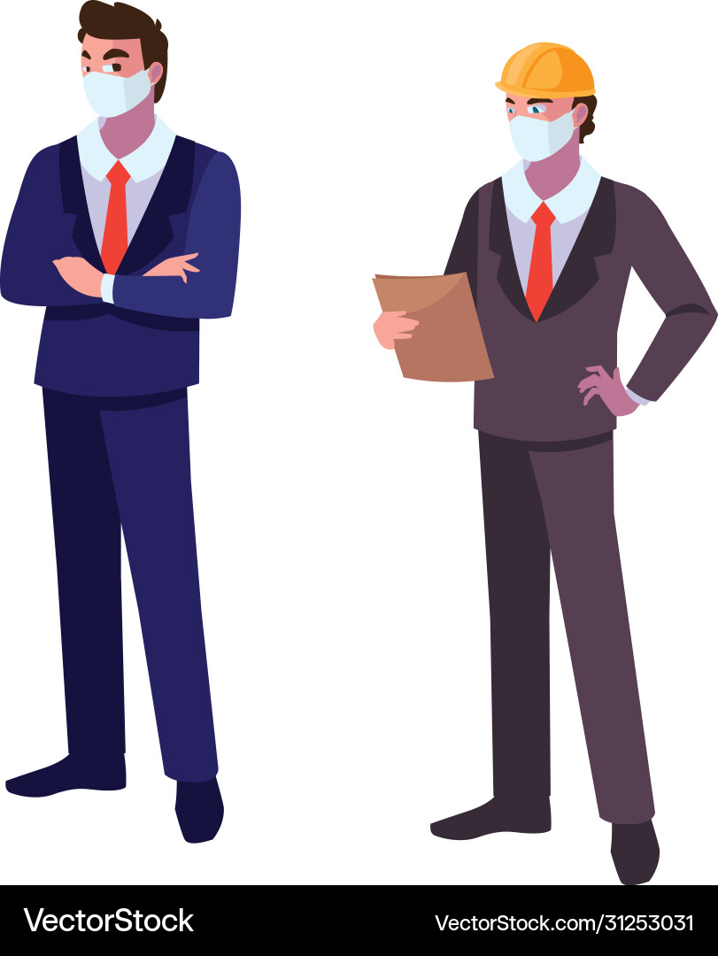 Men engineer and executive with mask and helmet Vector Image