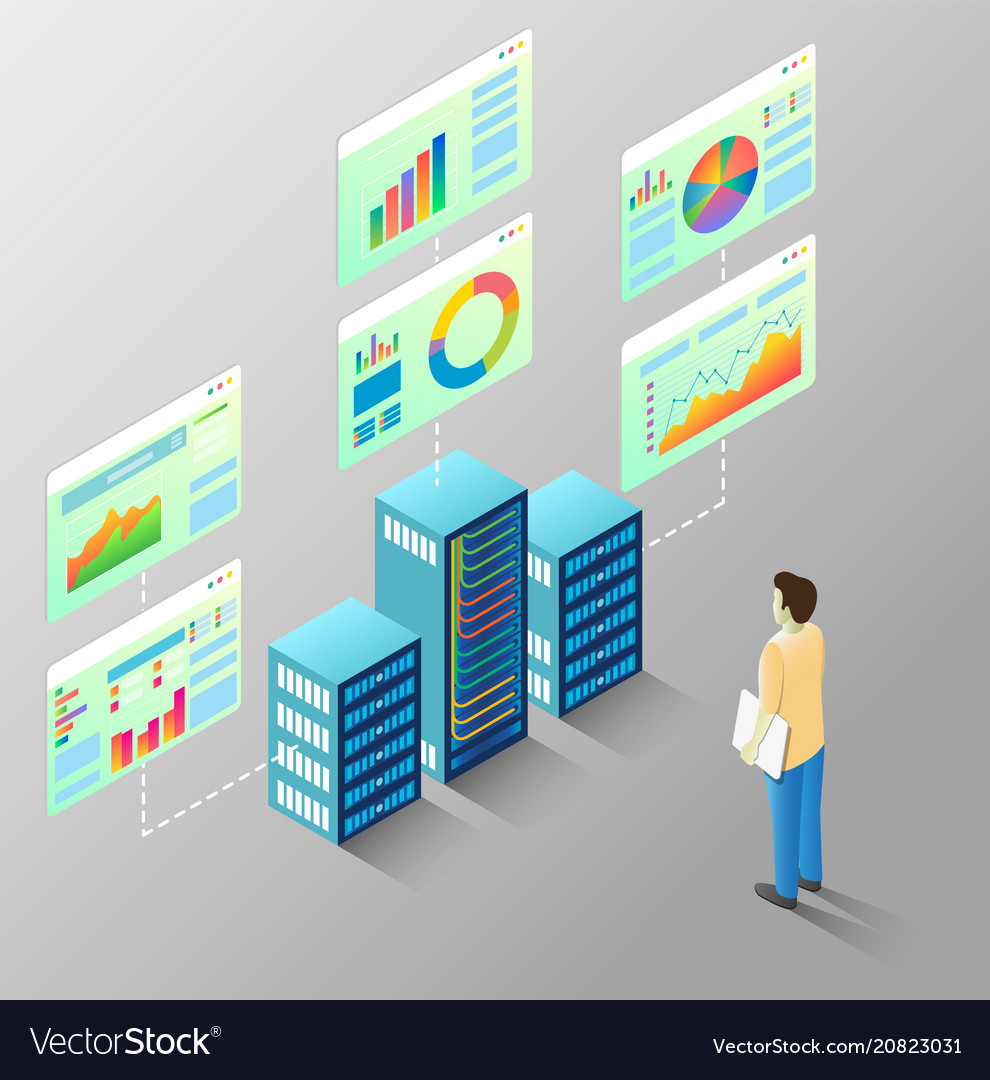 Server statistics isometric flow chart Royalty Free Vector