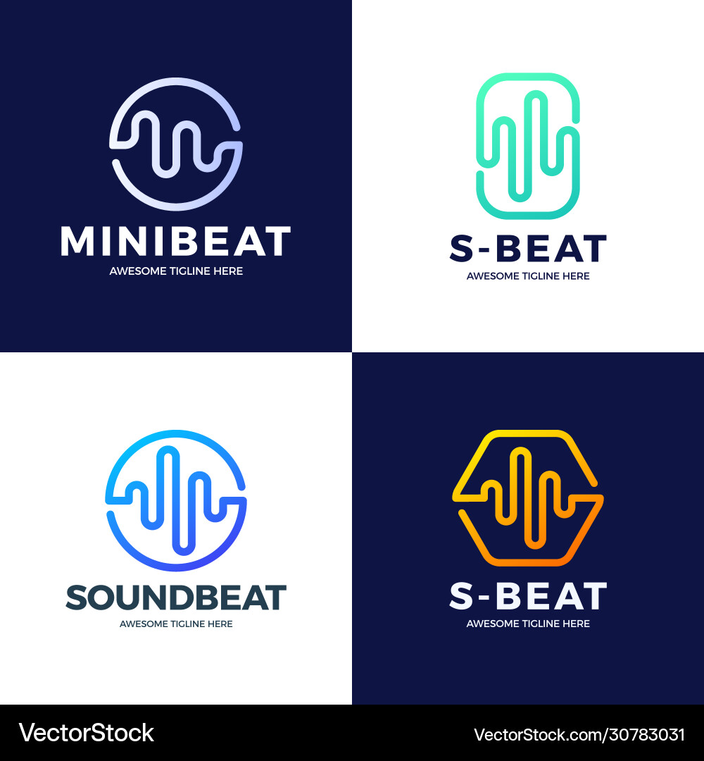Set audio sound wave logo template stock design Vector Image