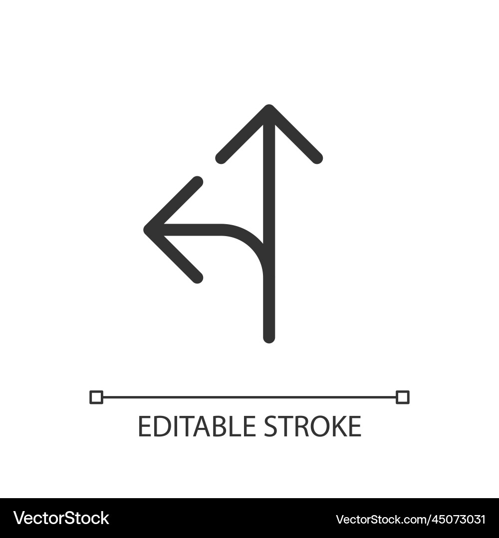 Straight and turn left traffic sign pixel perfect Vector Image