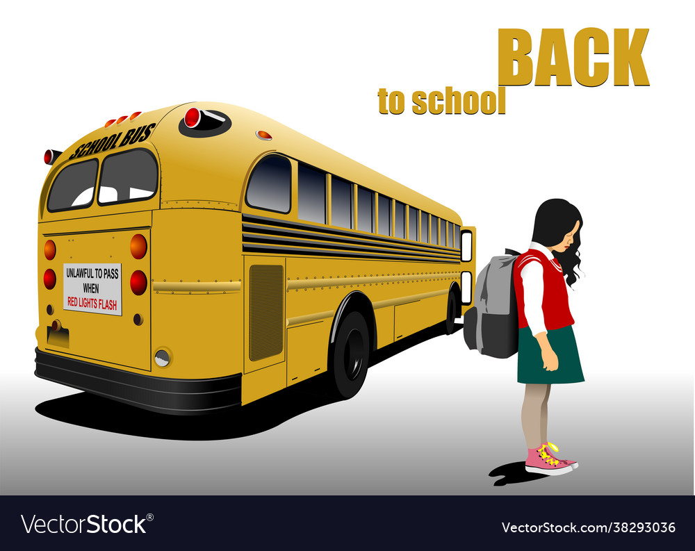 Back to school with buses an girl image Royalty Free Vector
