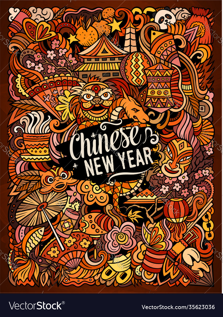 Chinese new year hand drawn doodles Royalty Free Vector