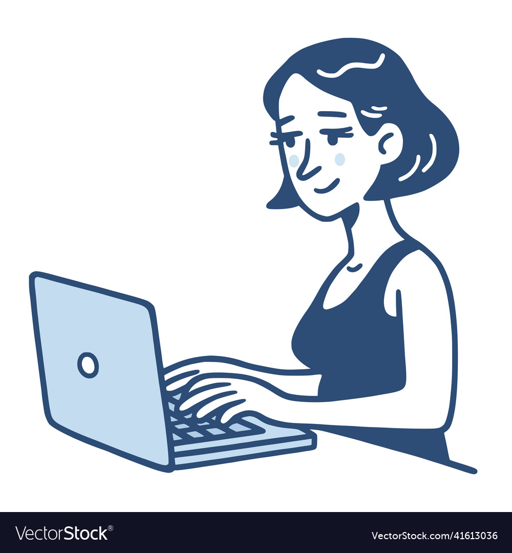 Girl freelancer woman character working on laptop Vector Image
