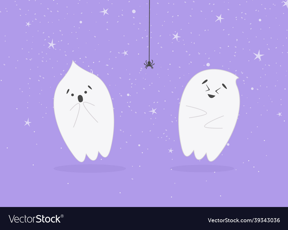 Halloween background with two ghost and spider Vector Image