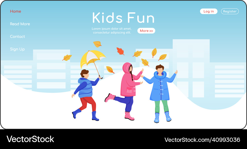Kids fun landing page flat color template Vector Image