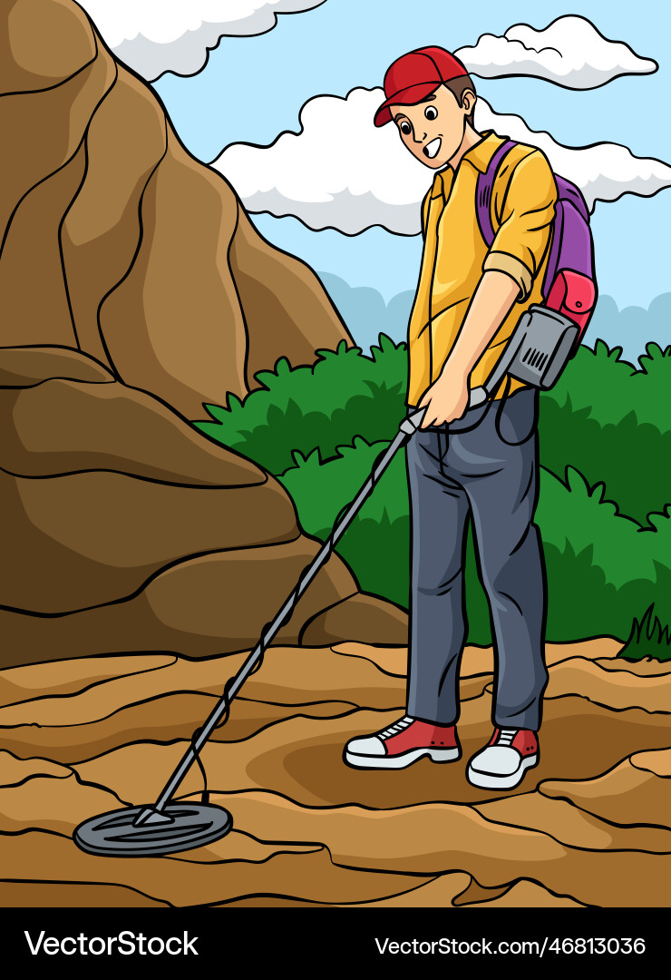 Metal detectorist colored cartoon Royalty Free Vector Image