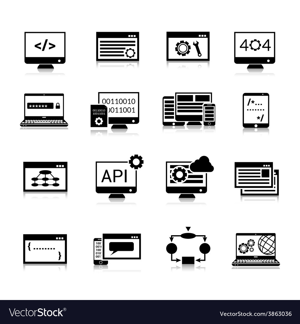 Programming icons black Royalty Free Vector Image