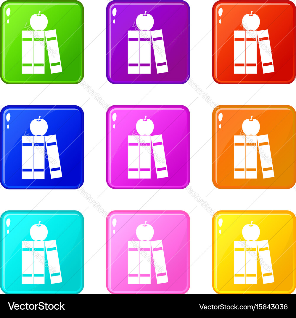 Stack of books and apple icons 9 set Royalty Free Vector