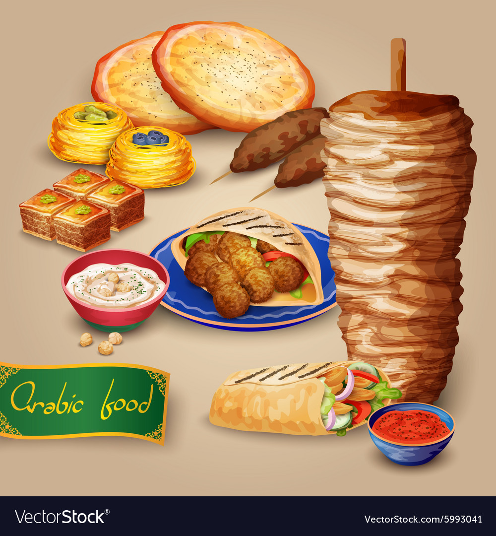 Arabic food set Royalty Free Vector Image - VectorStock