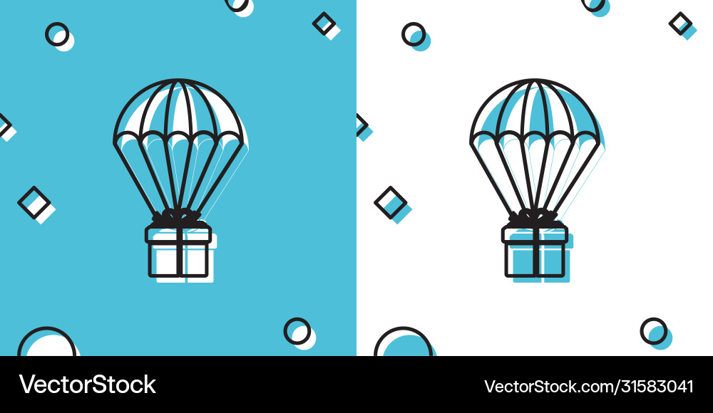 Black gift box flying on parachute icon isolated Vector Image