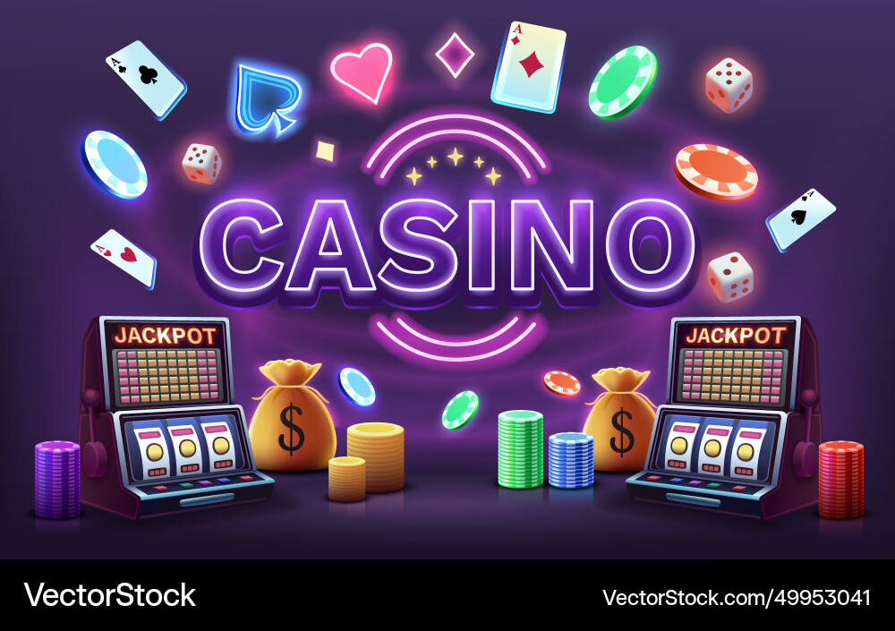 Casino slots machine winner jackpot fortune win Vector Image