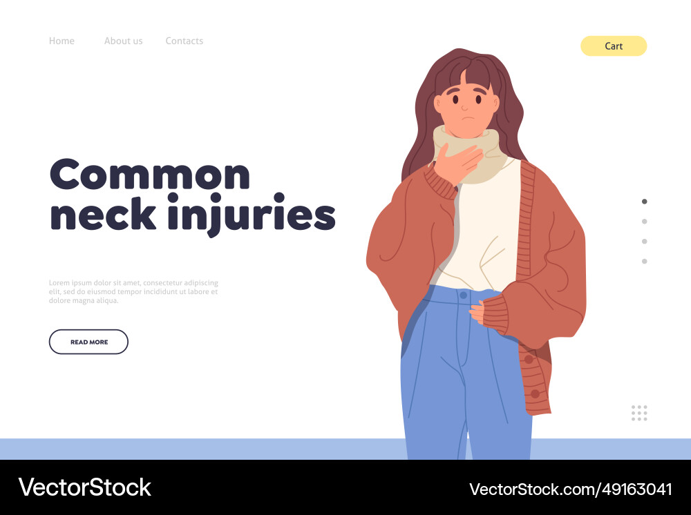 Common neck injury information landing page Vector Image