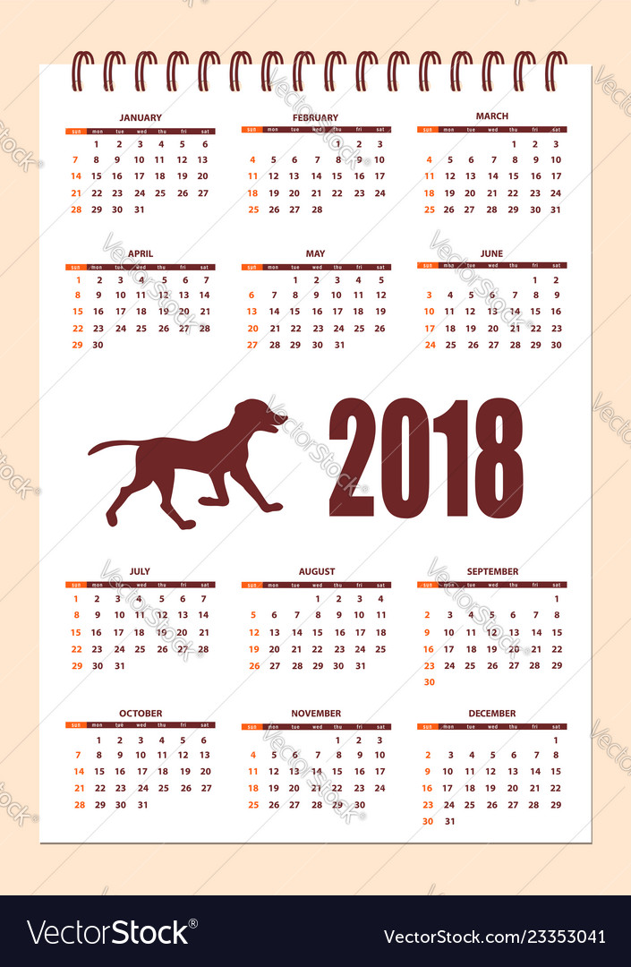 Creative calendar with drawn dog silhouette Vector Image