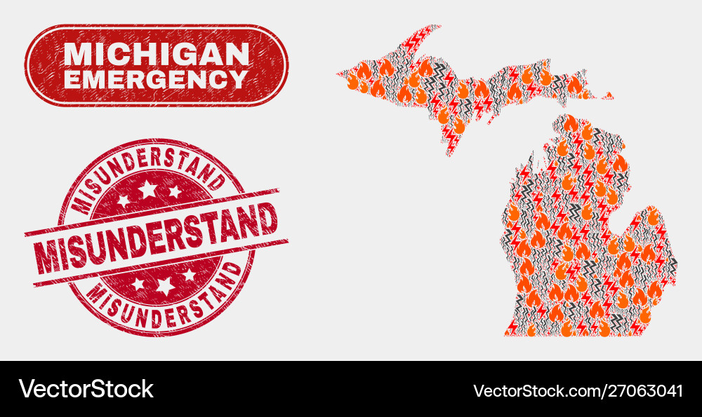 Crisis and emergency collage michigan state map Vector Image