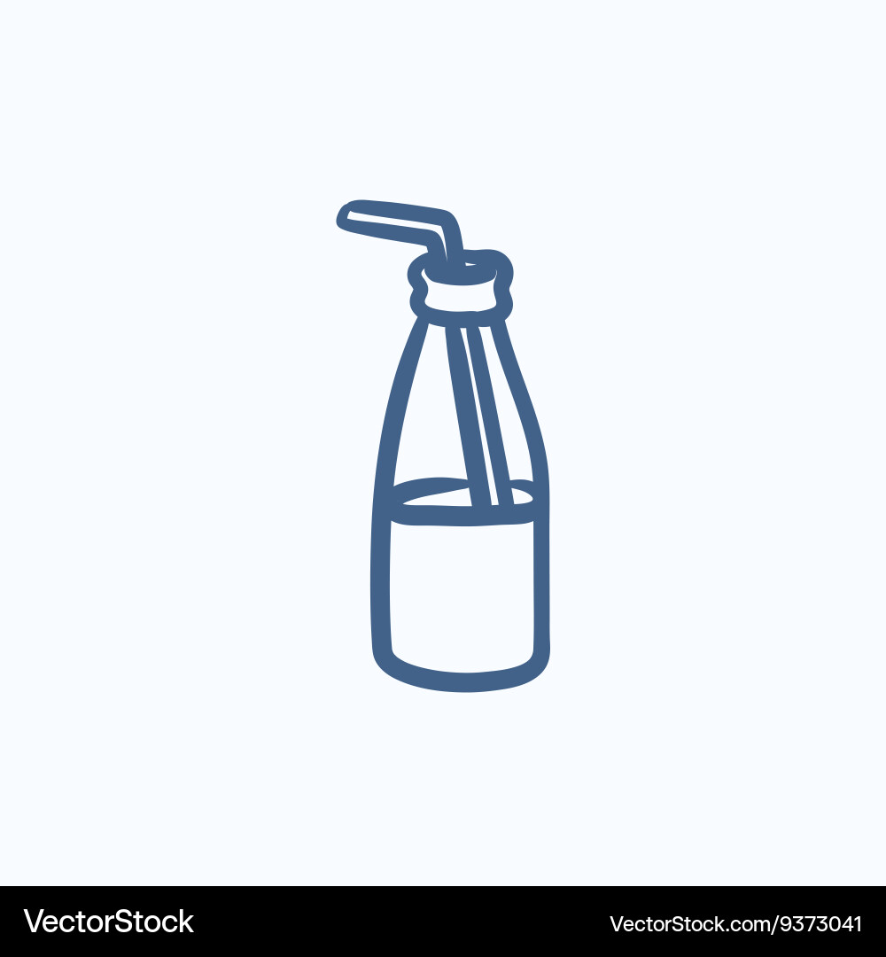 Glass bottle with drinking straw sketch icon Vector Image