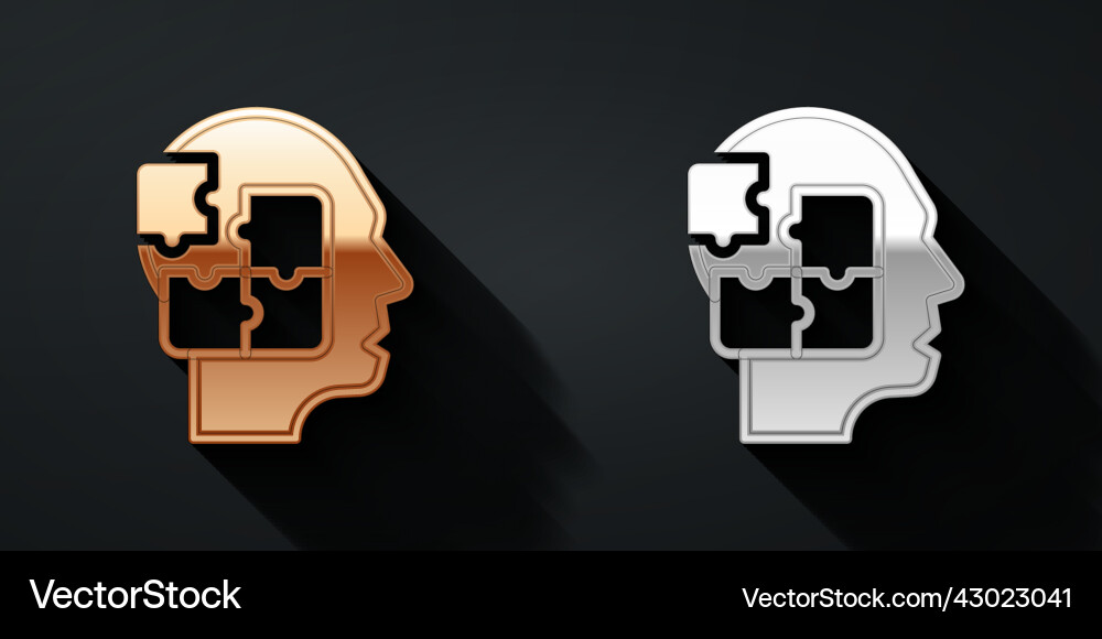 Gold and silver human head puzzles strategy icon Vector Image