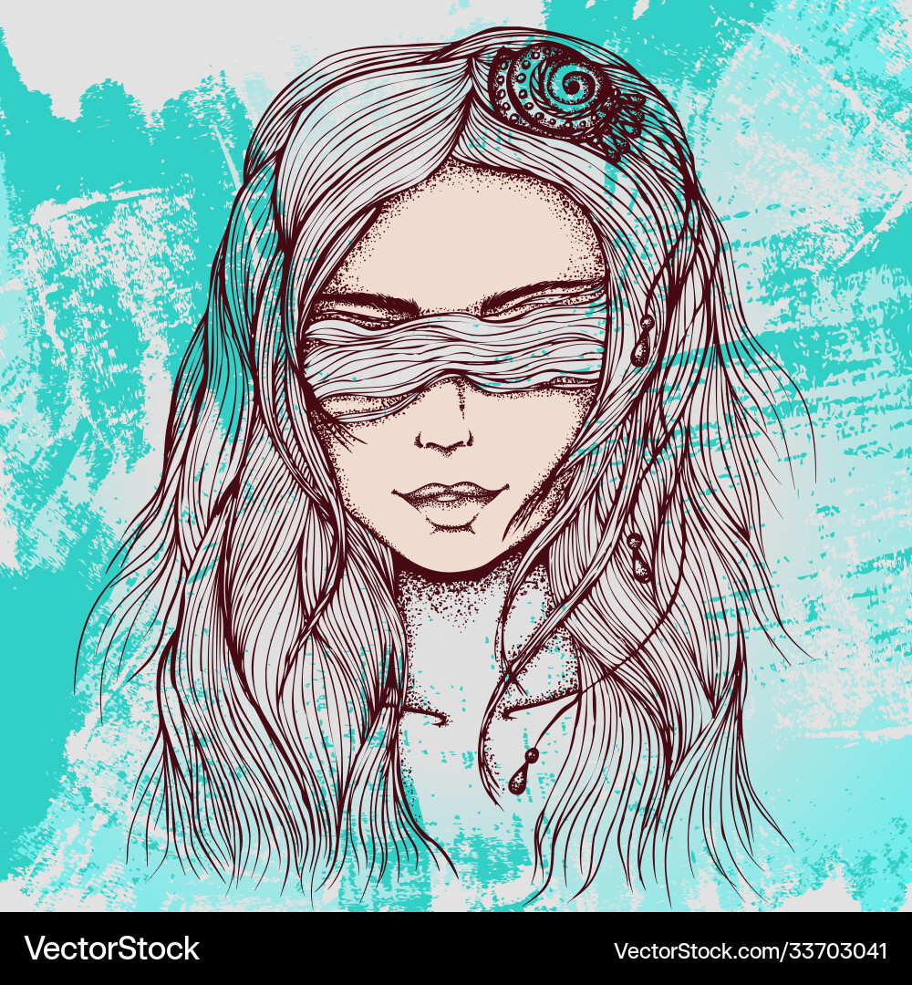 Portrait girl ink drawn Royalty Free Vector Image