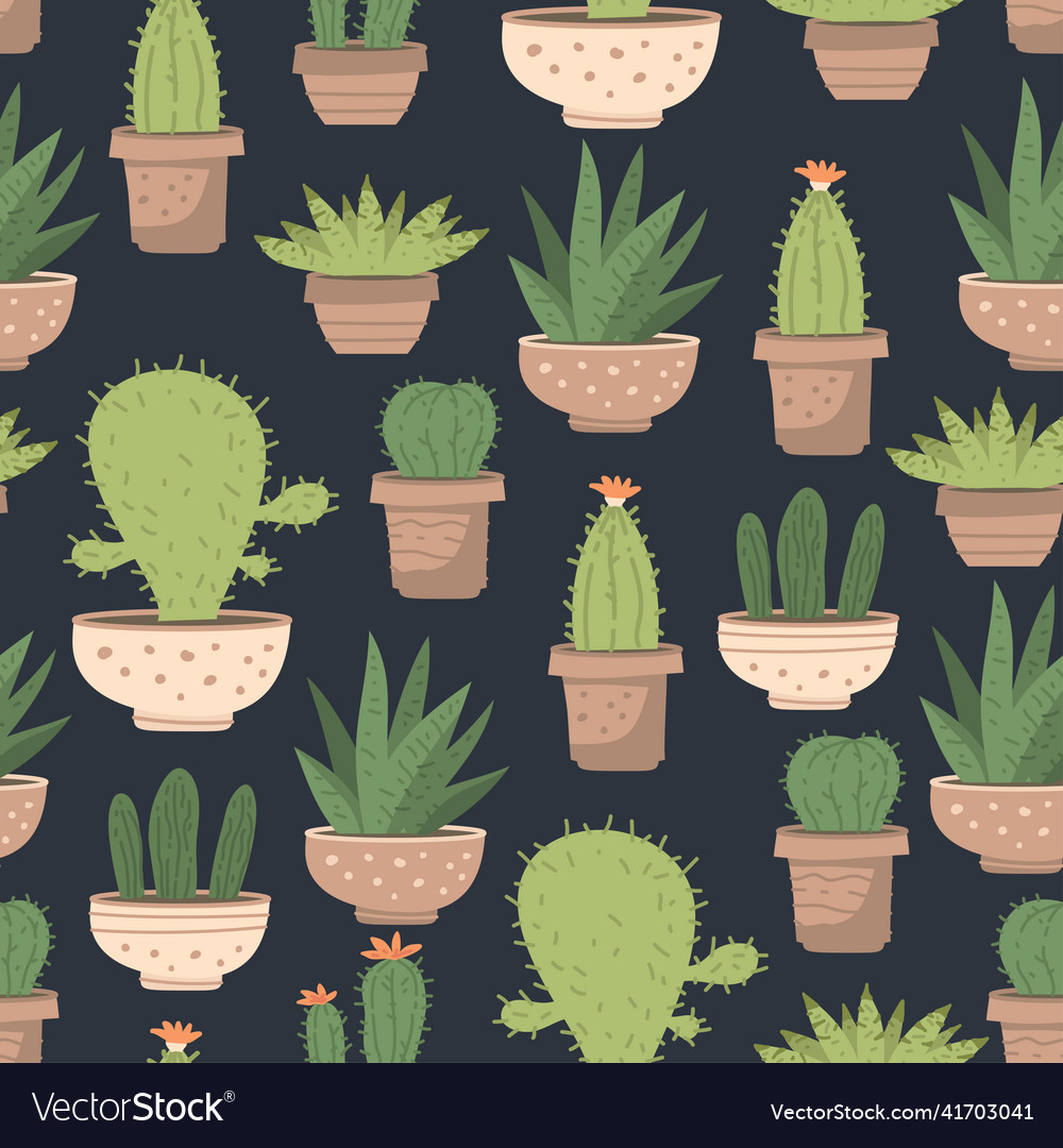 Seamless pattern different cute cactus Royalty Free Vector