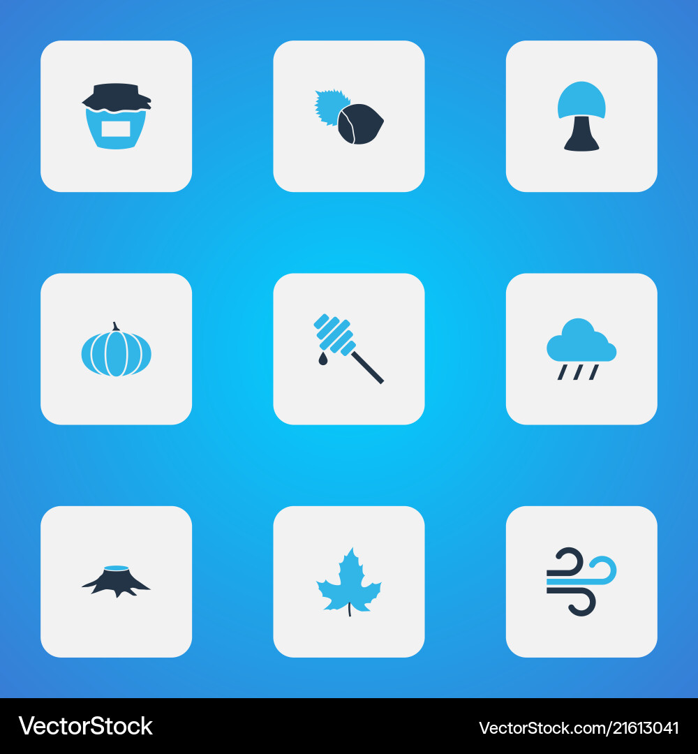 Season icons colored set with wind rain maple Vector Image