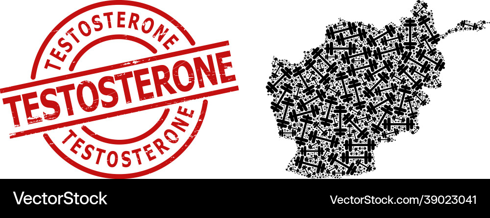 Textured testosterone seal and barbell mosaic Vector Image