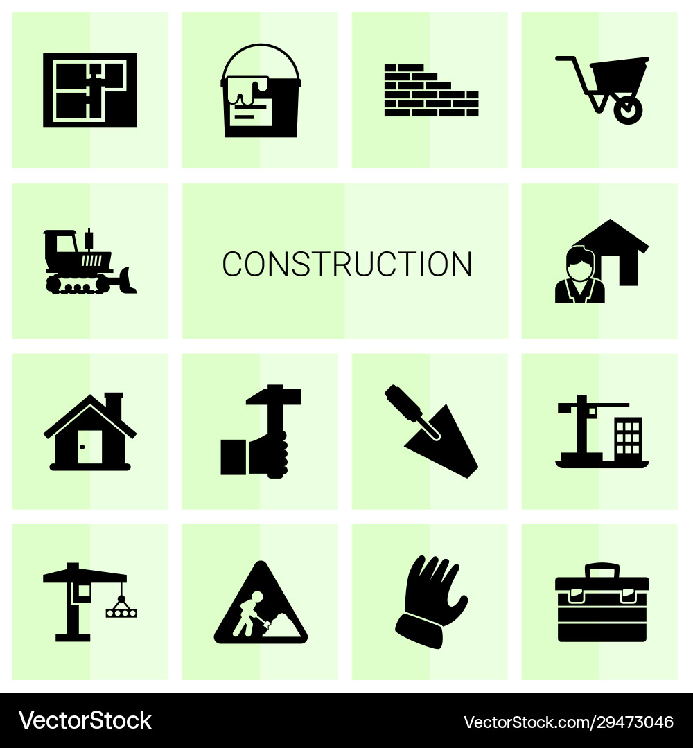 14 construction filled icons set isolated on white
