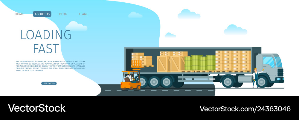 Engineer in forklift car loading fast box to truck