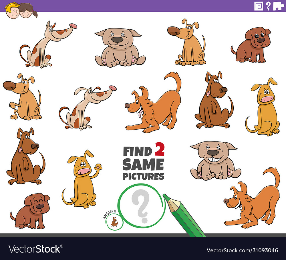Find two same dogs game for children Royalty Free Vector