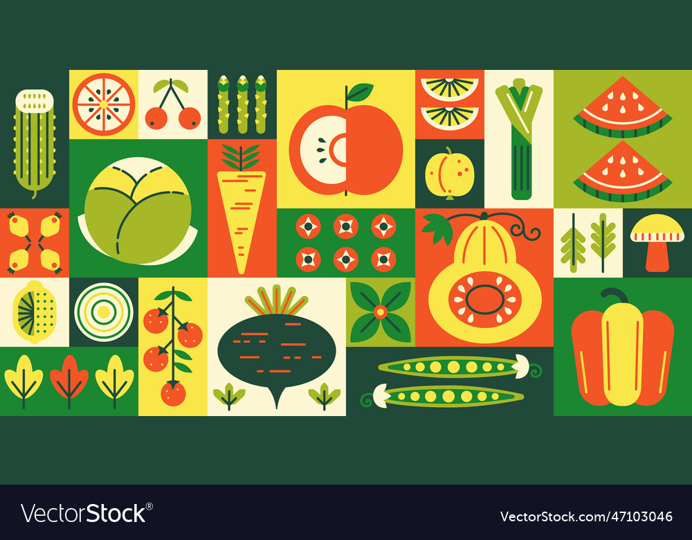 Geometric fruits and vegetables mosaic grocery Vector Image