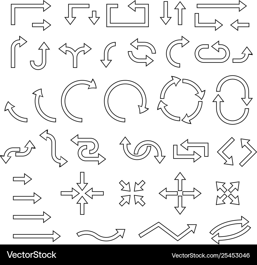 Outline arrows set curved traffic icons Royalty Free Vector