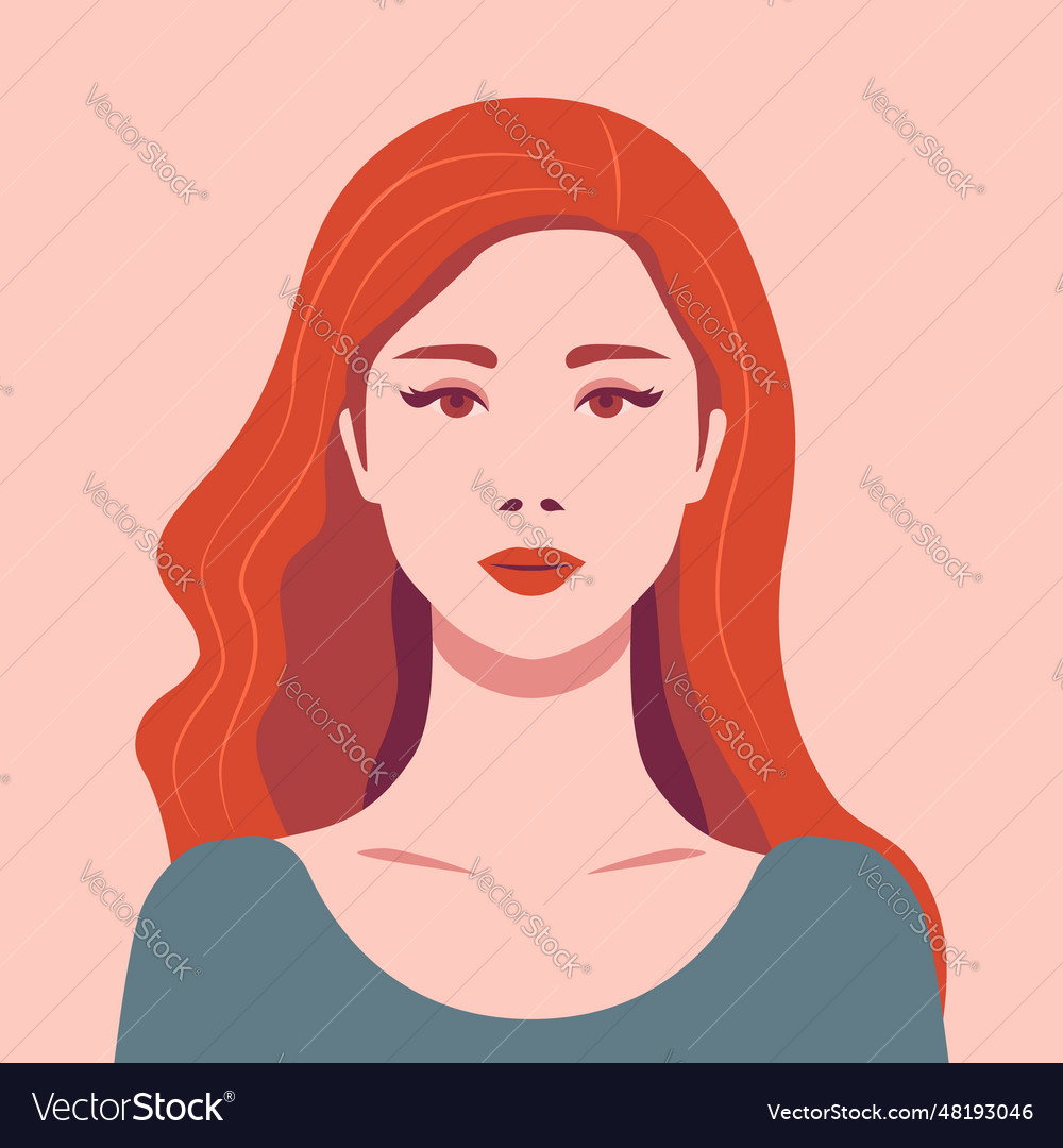 Portrait Of A Beautiful Red Haired Woman Flat Vector Image
