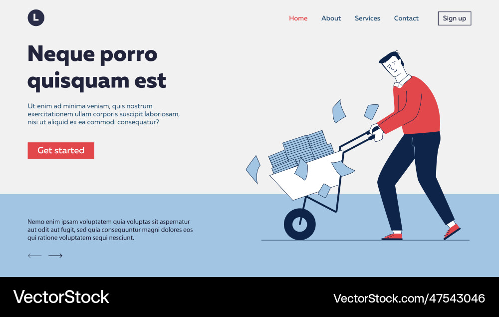 Sad employee wheeling cart with papers Royalty Free Vector