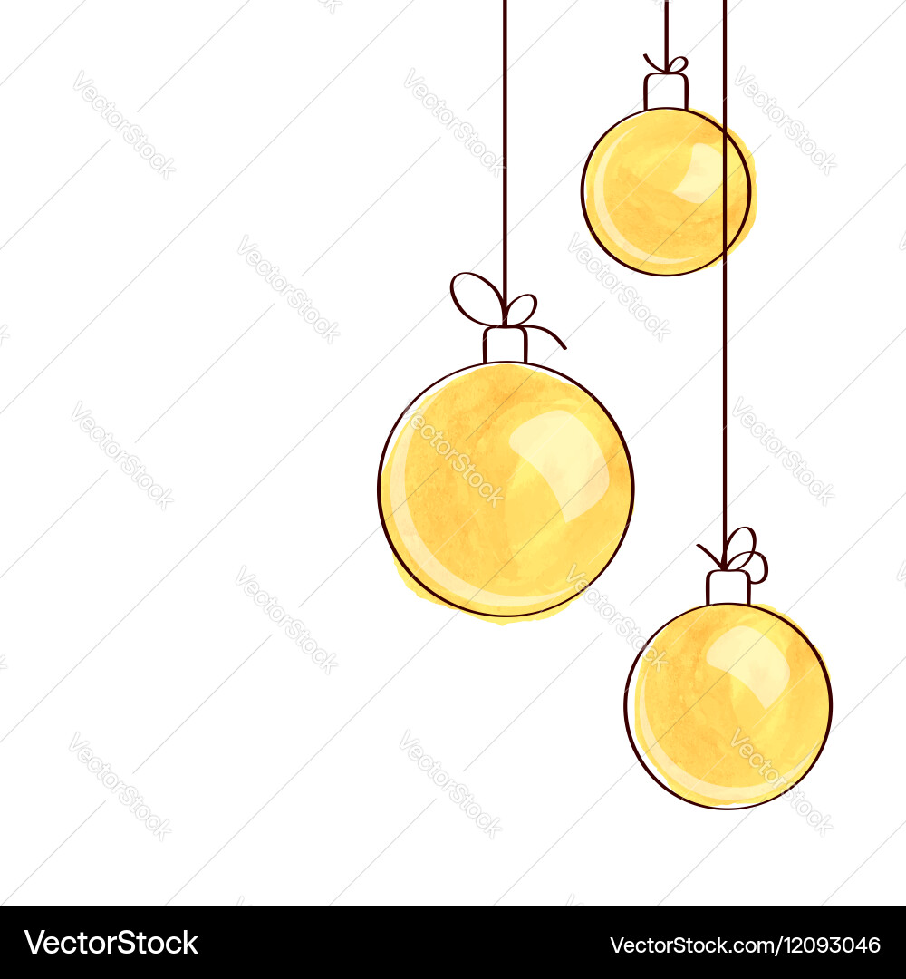 Three yellow watercolor christmas tree balls Vector Image