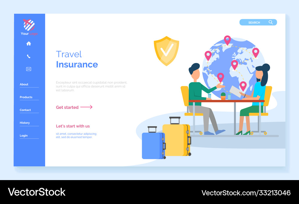 Travel insurance client and agent in office web Vector Image