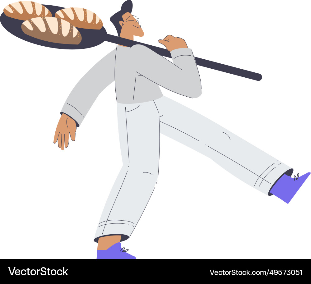 Bakery with man baker character in uniform carry Vector Image