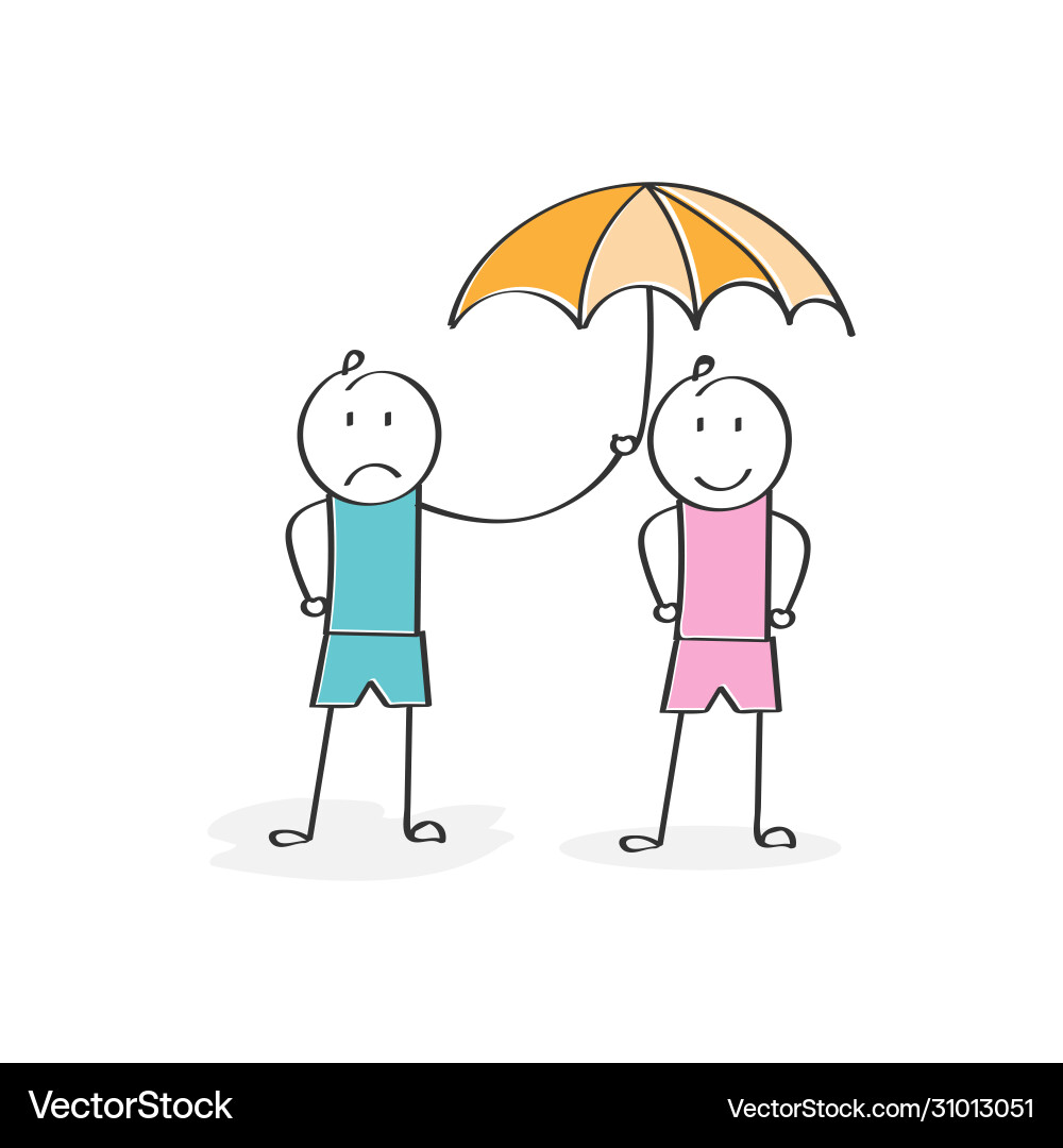Cartoon character with umbrella covers Royalty Free Vector