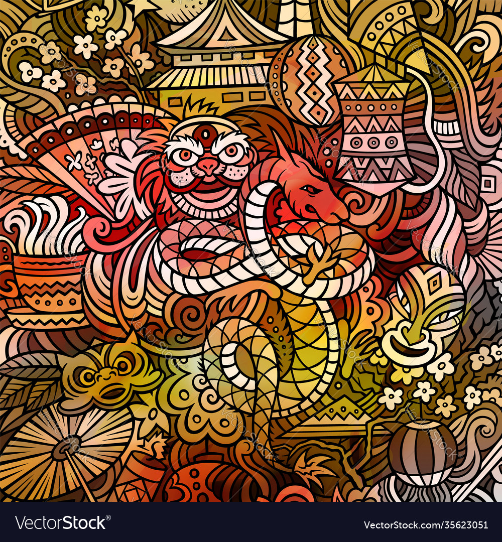 Chinese new year hand drawn doodles Royalty Free Vector