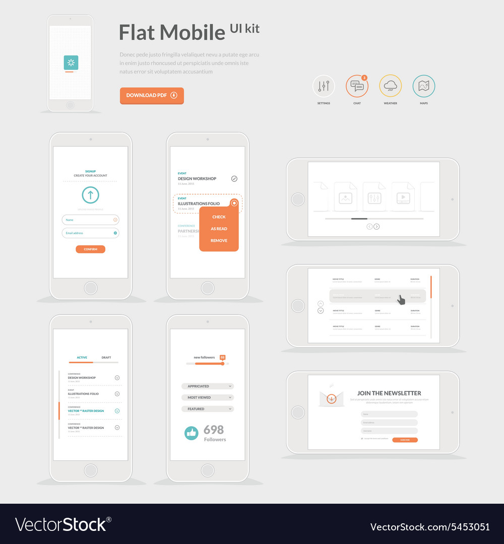 Flat mobile ui kit Royalty Free Vector Image - VectorStock