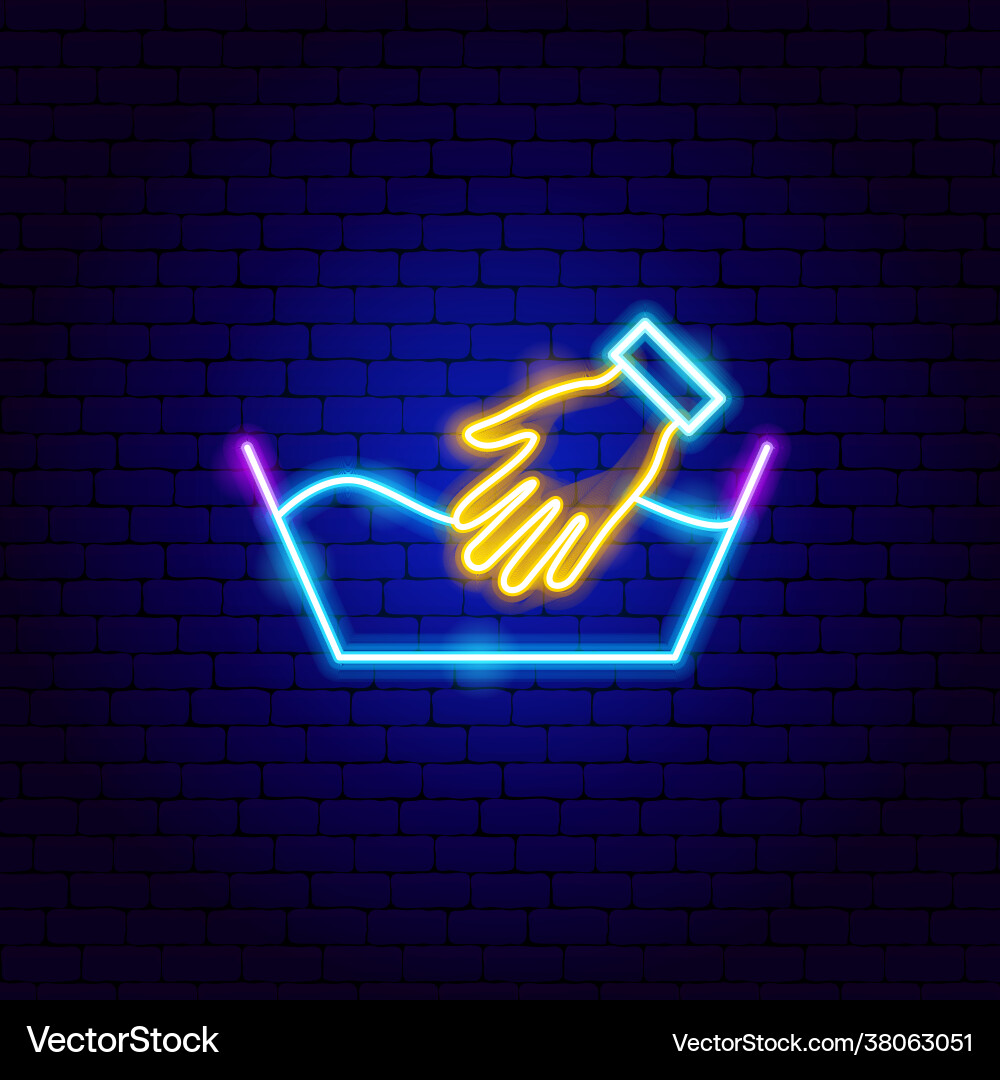 Hand water neon sign Royalty Free Vector Image